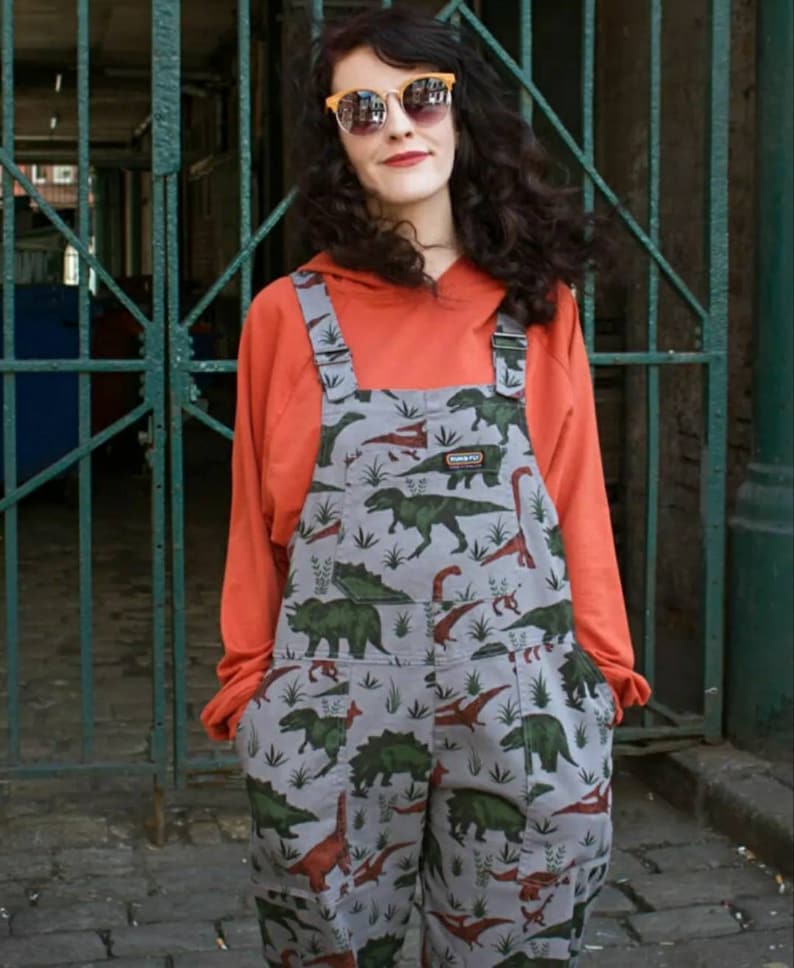 Run & Fly Dungarees Dinosaur Print Grey Unisex Overalls - Etsy