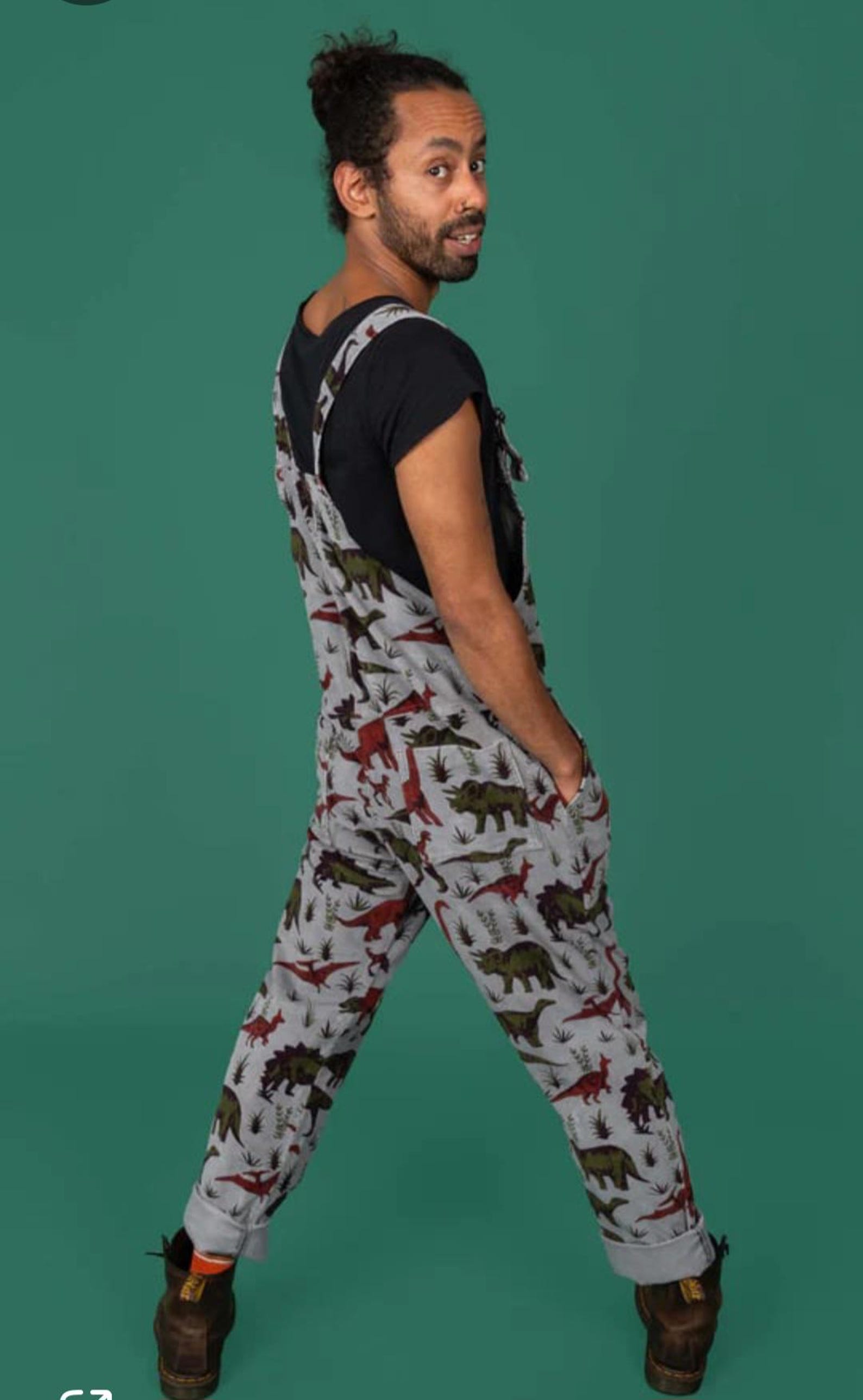 Run & Fly, Dungarees, Dinosaur Print, Corduroy, Grey, Unisex, Overalls ...