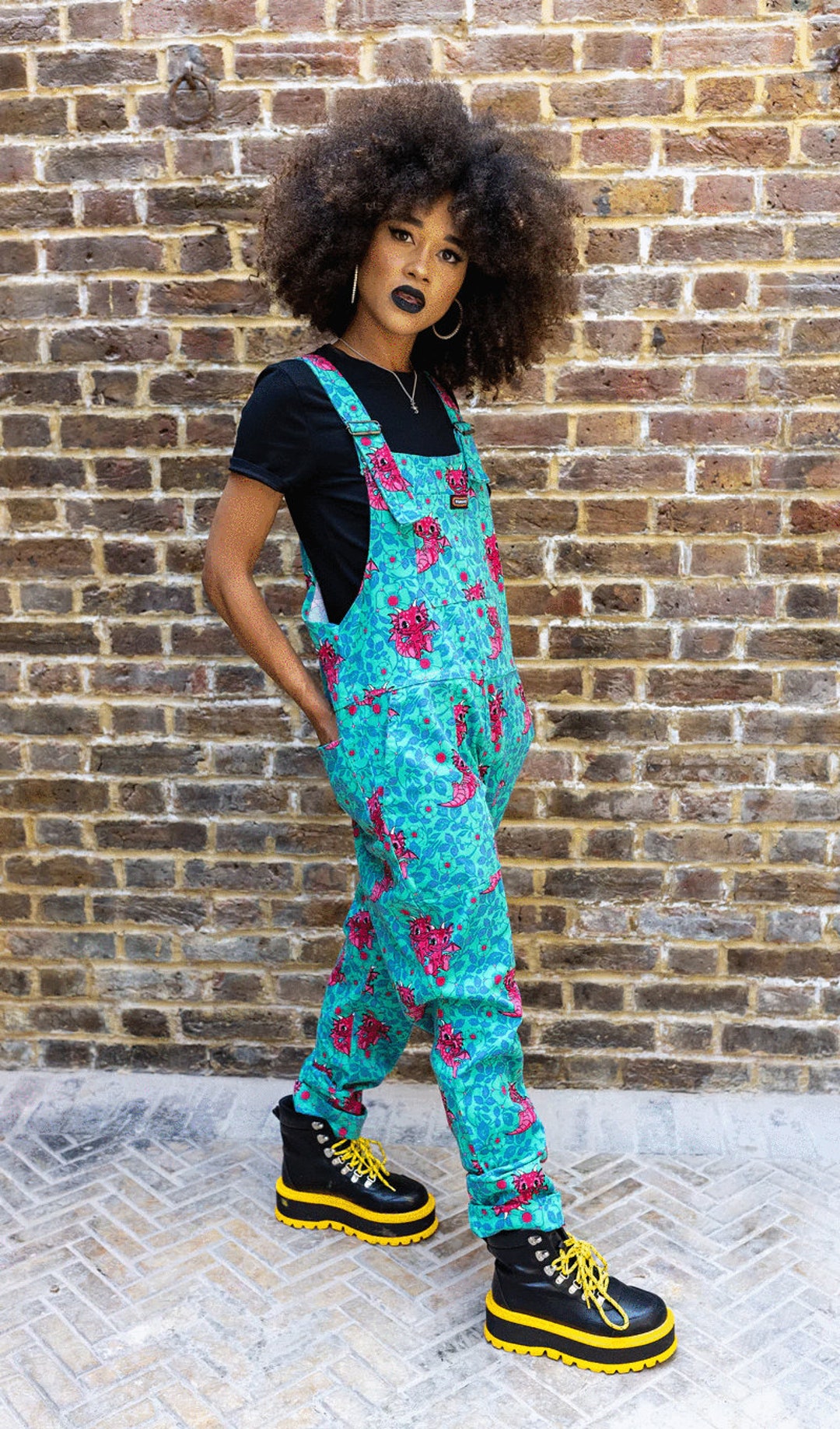 Dungarees, Dragon Print, Twill, Unisex, Overalls, Festivals, Womens ...