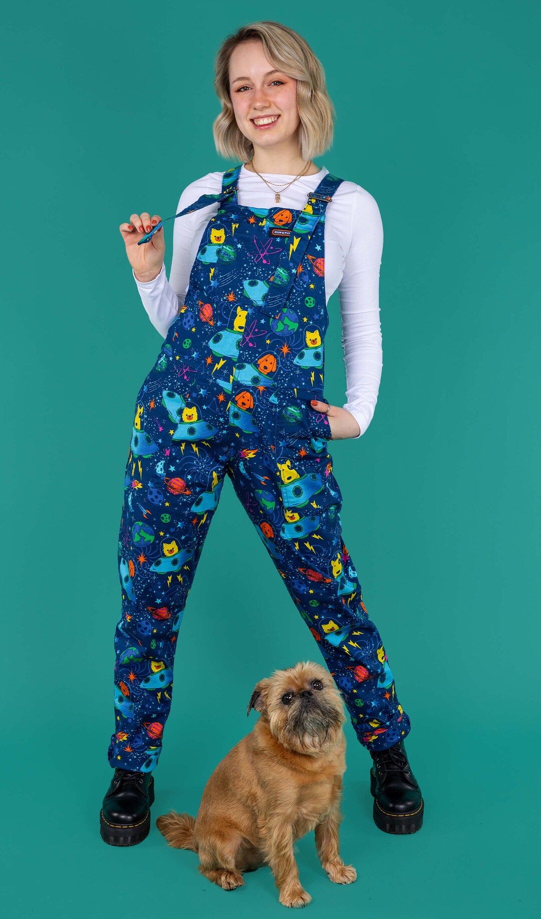 Dog in Space, Dungarees, Magic Mushroom Print, Unisex, Overalls ...