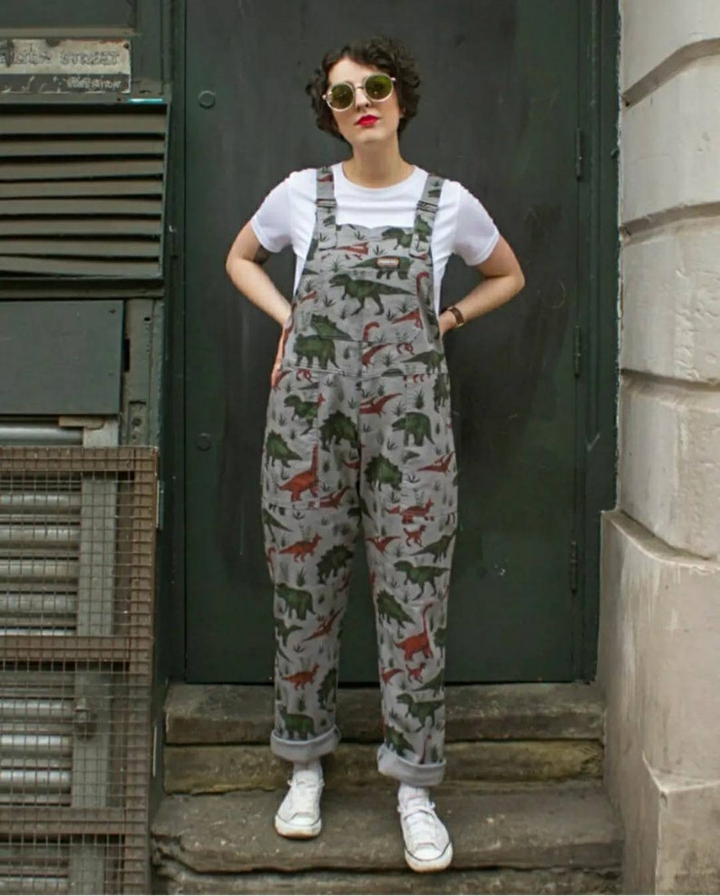 Run & Fly Dungarees Dinosaur Print Grey Unisex Overalls - Etsy