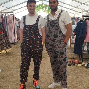 Run & Fly, Dungarees, Dinosaur Print, Grey, Unisex, Overalls, Festivals ...