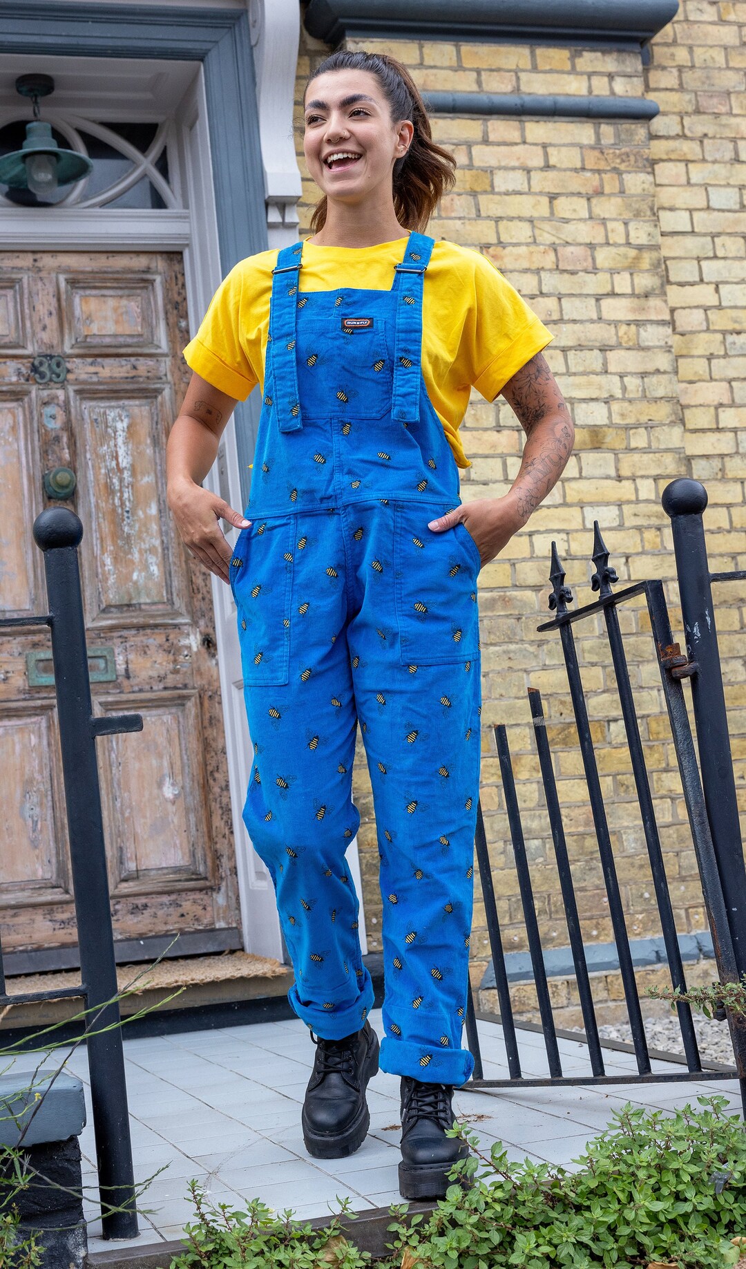 Run & Fly, Dungarees, Blue, Bees Print, Unisex, Overalls, Festivals ...
