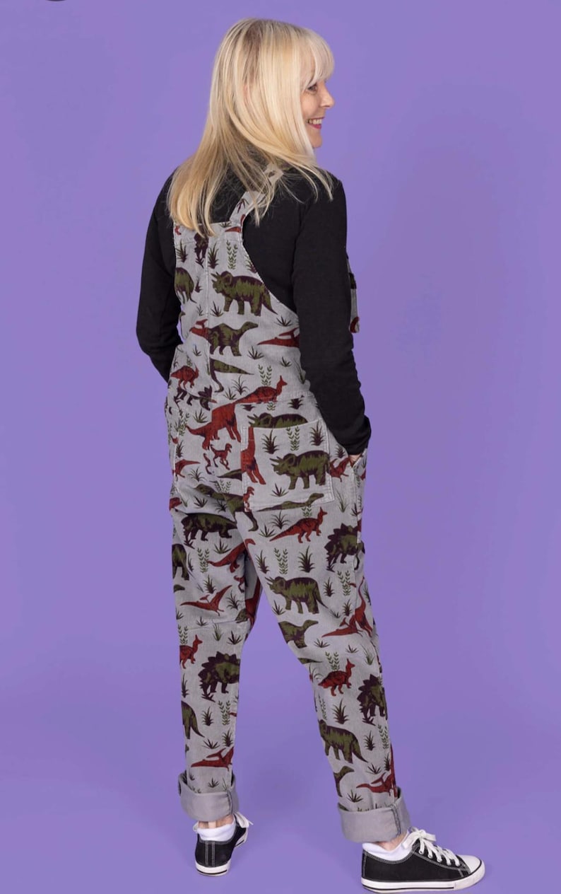 Run & Fly, Dungarees, Dinosaur Print, Corduroy, Grey, Unisex, Overalls ...