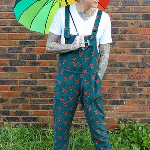 Run & Fly, Dungarees, Fox Print, Corduroy, Green, Unisex, Overalls ...
