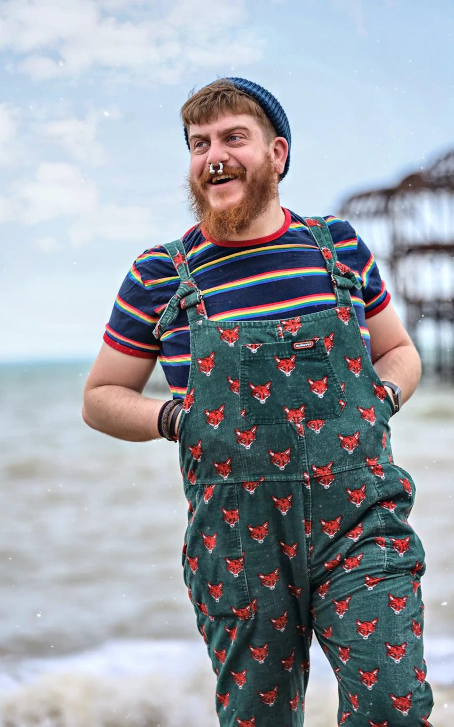 Run & Fly, Dungarees, Fox Print, Corduroy, Green, Unisex, Overalls ...