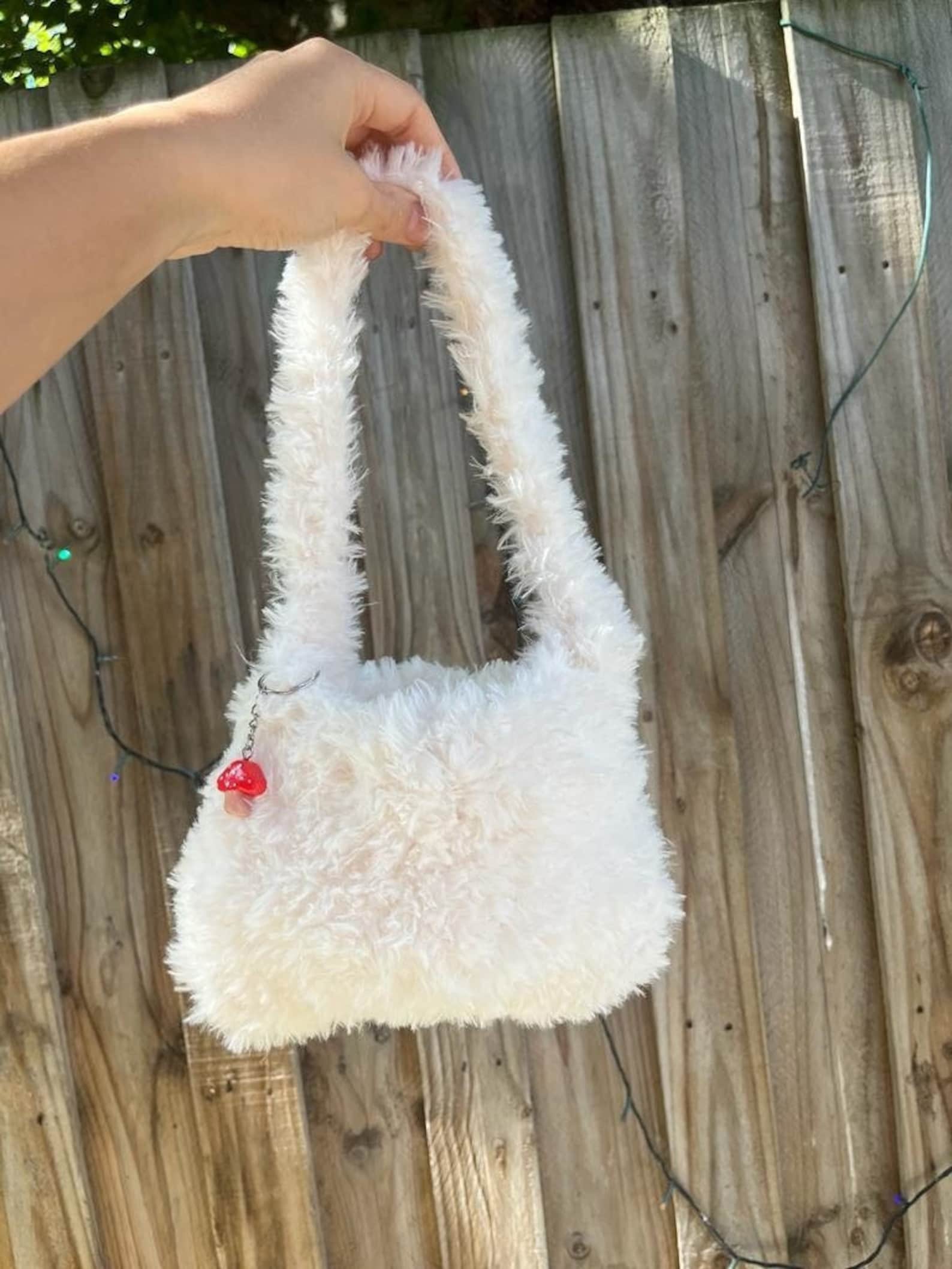 Crochet Fluffy Bag, Handmade Furry Bag, White Fluffy Tedy Bag, Handmade ...