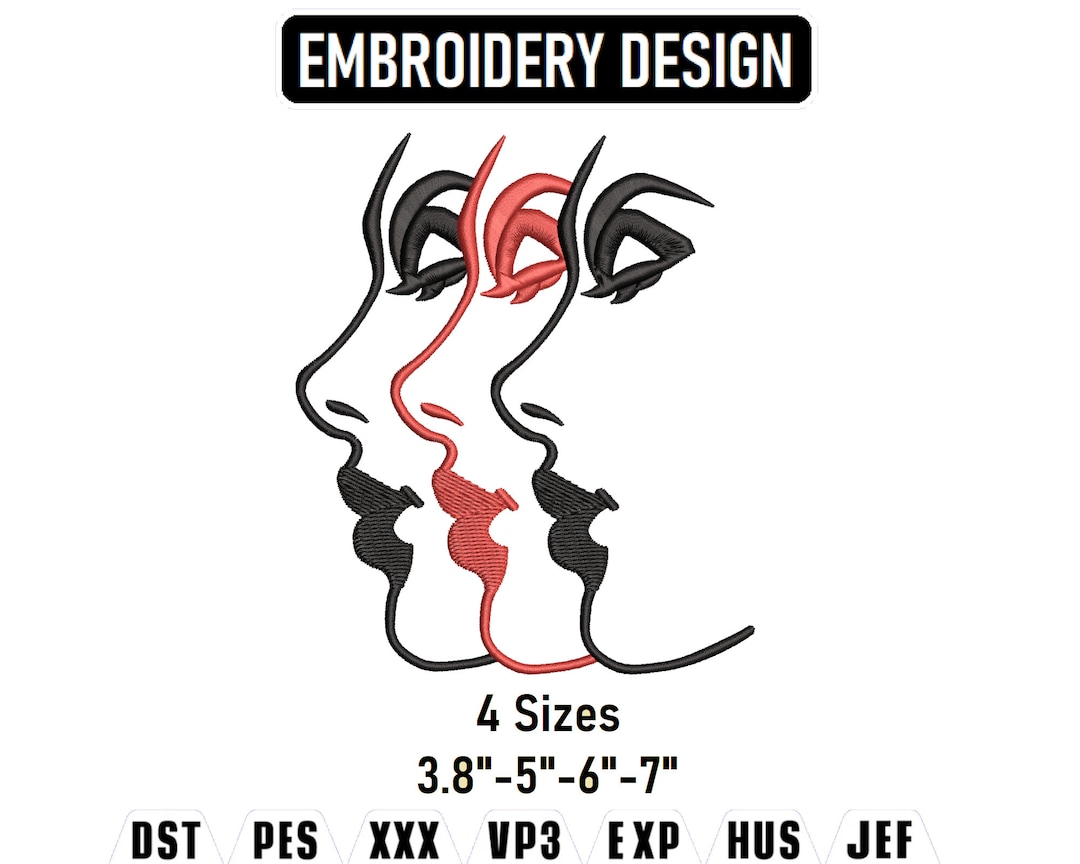 Artistic 3 Faces Embroidery Design, Art Embroidery Designs, Machine ...