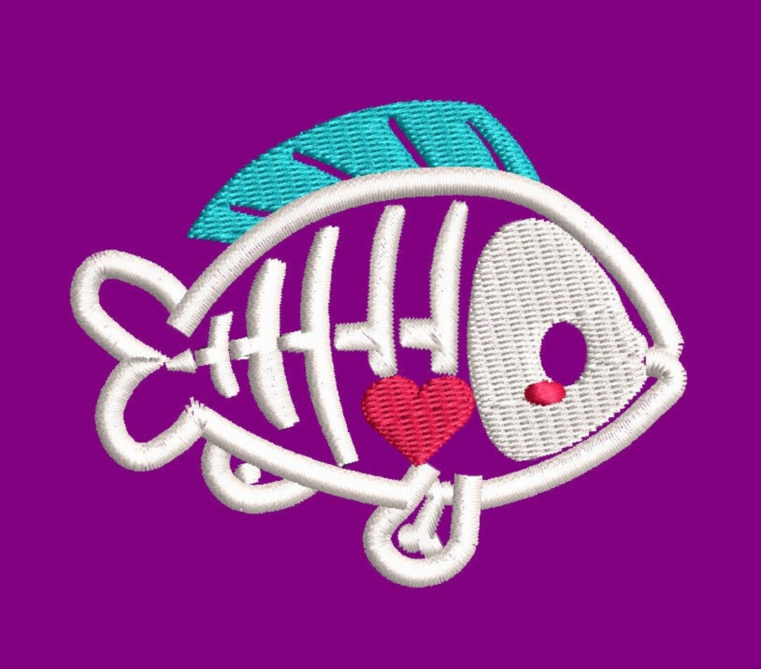 Skeleton Sea Fish, Cartoon Inspired Embroidery Designs, Machine ...
