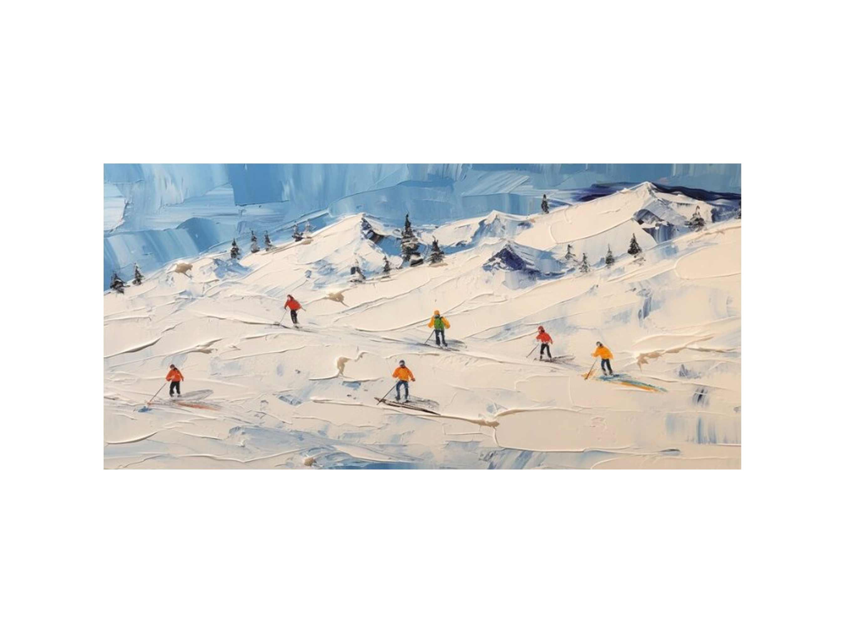 Original Skiing Oil Painting on Canvas, Large Wall Art, Abstract Snow ...