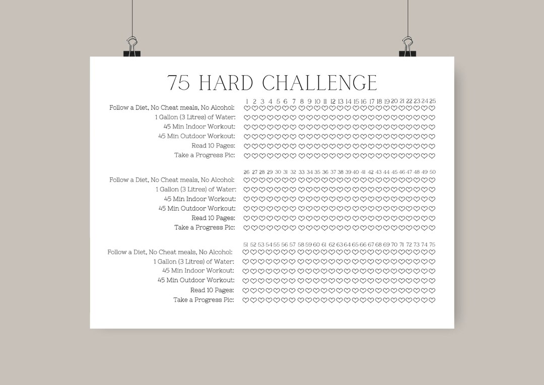 Buy 75 Hard Challenge Tracker Printable Digital PDF Download, 75 Hard ...