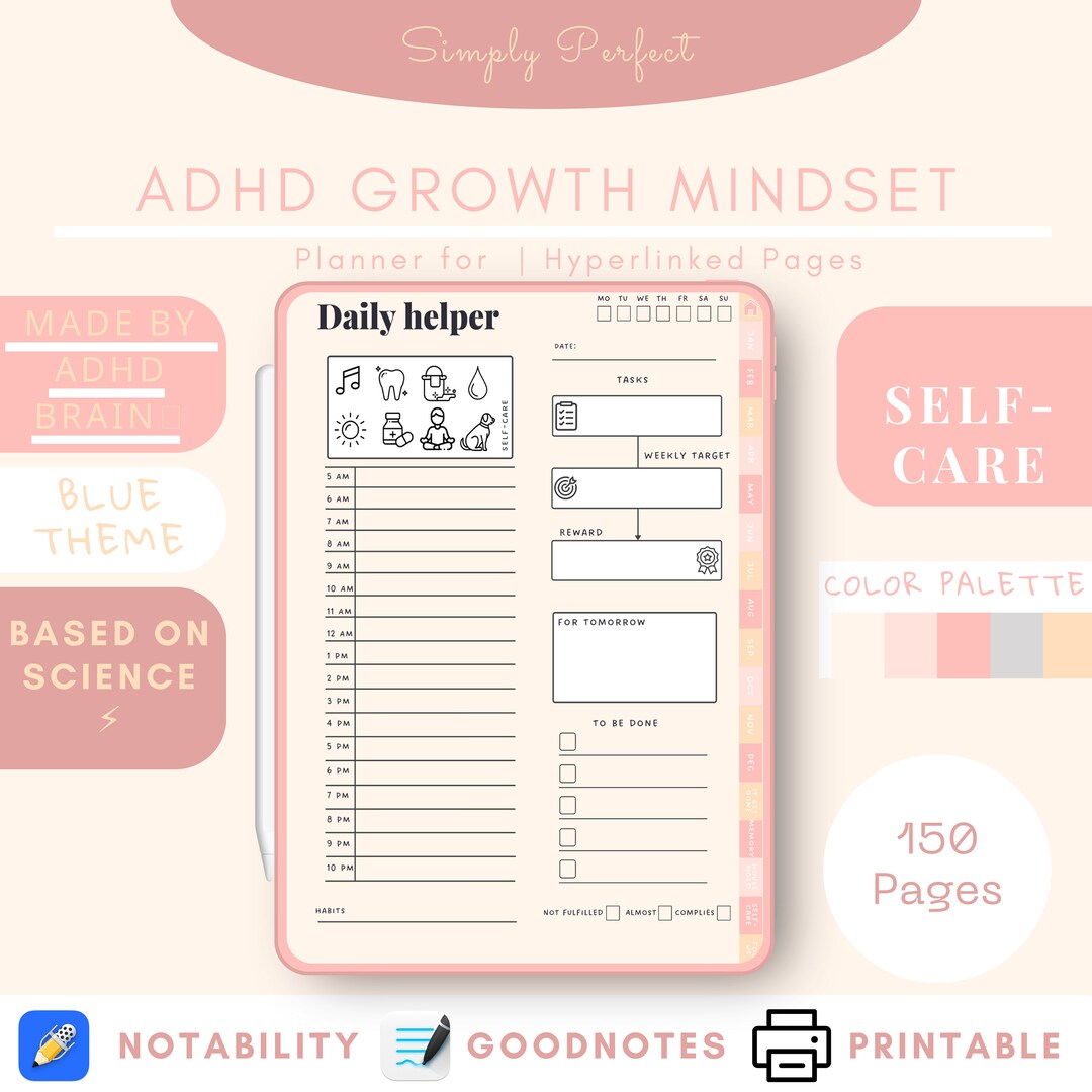 ADHD Growth Mindset Planner, Adhd Goodnotes Planner, Adhd Adult Planner ...
