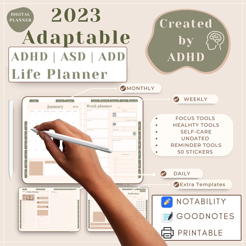 2023 Adaptable ADHD | ASD | ADD Life Planner, Increase Your ...