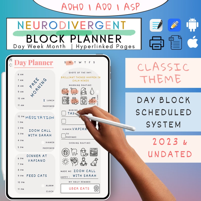 NEURODIVERGENT BLOCK Planner - Printable and Digital ADHD Journal for ...