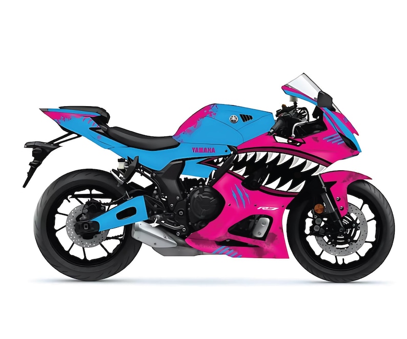 Yamaha YZF R7 Graphic Kit (2021-2024): Funky Shark Pink & Blue Decals ...