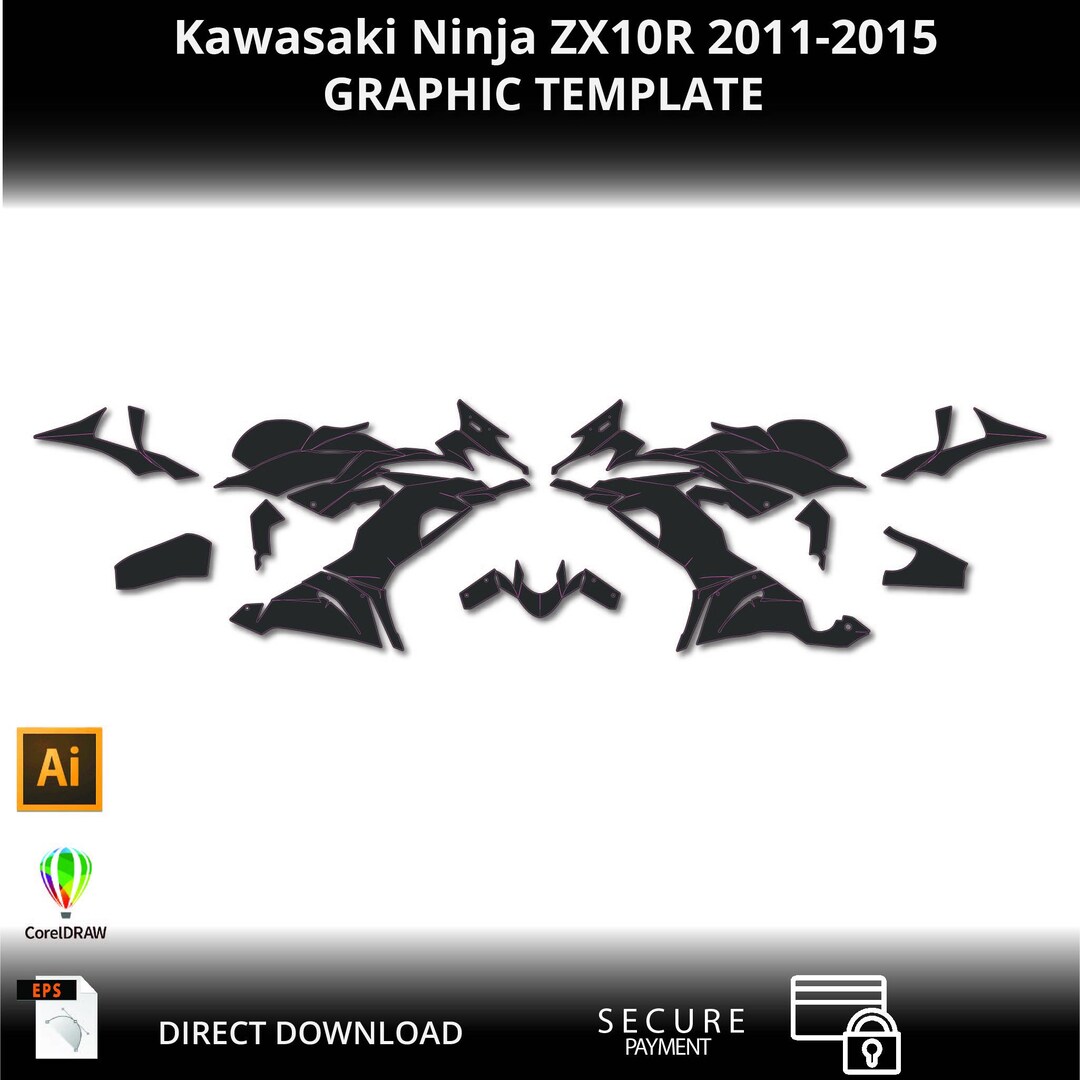 KAWASAKI NINJA ZX-10R 2011-2015 Motorcycle 1:1 Vector Graphic Template ...