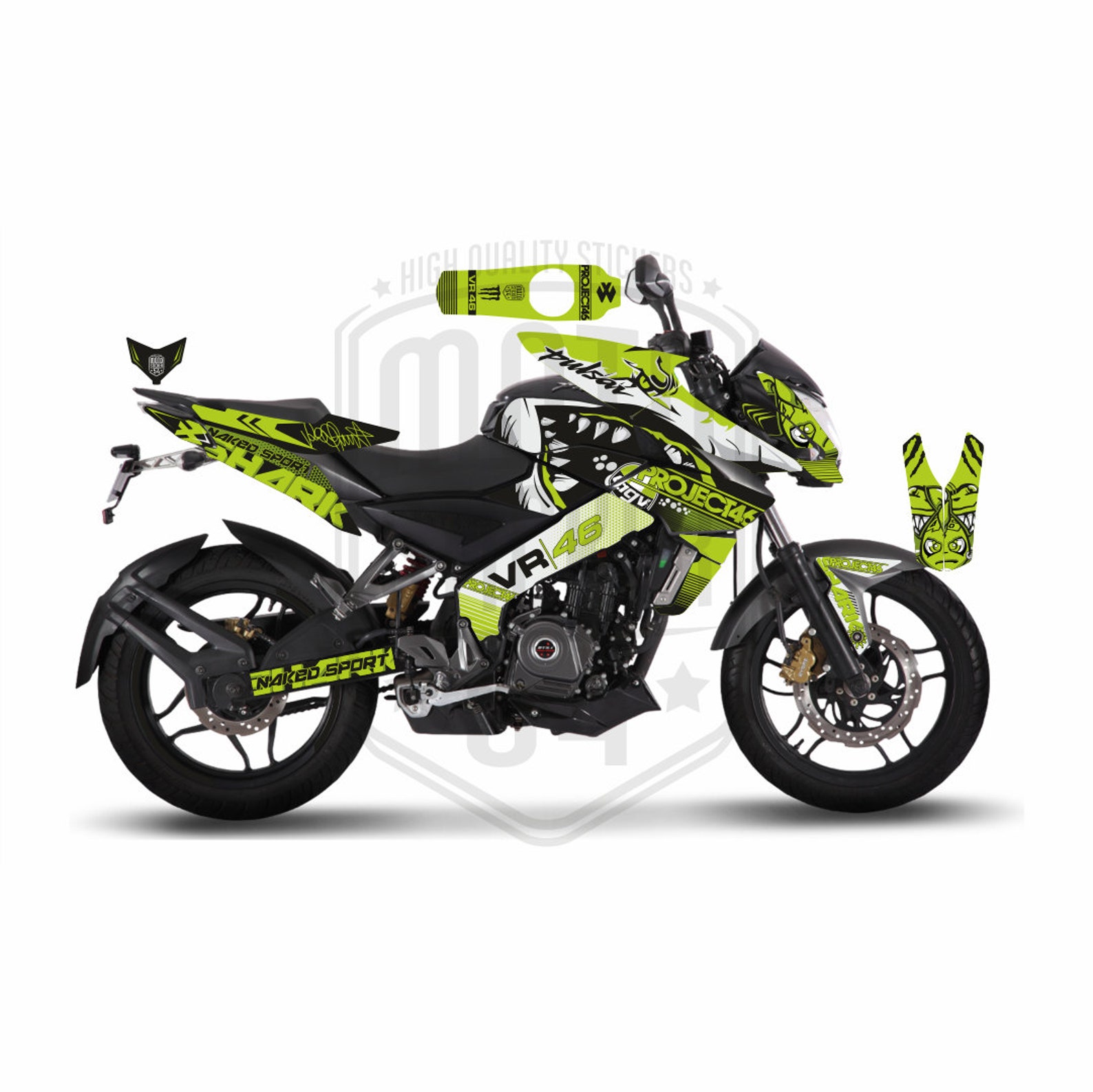Rossi Shark Graphic Kit for Bajaj Pulsar NS200, High-quality Bike Wrap ...