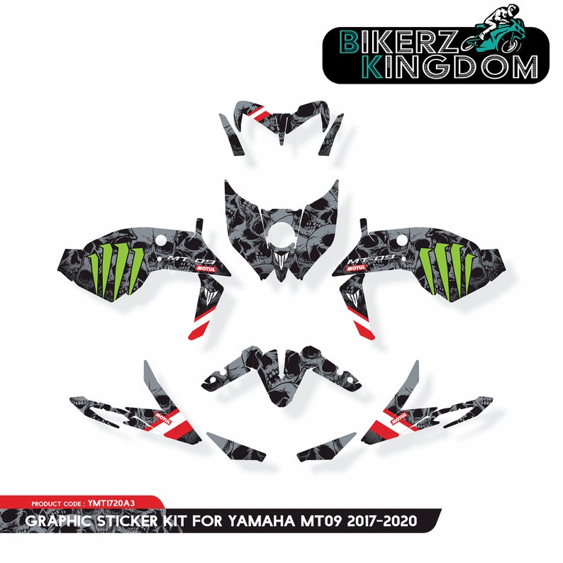 Yamaha MT-09 Skull Monster Graphics Kit: UV Fade Resistant Decal Wrap ...