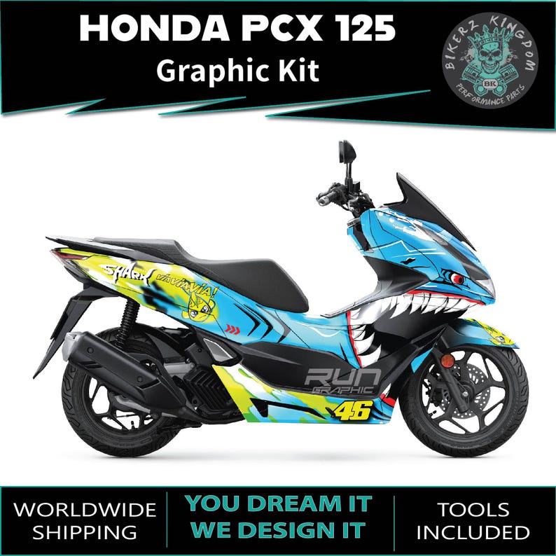 Graphic Kit for Honda PCX 125 2020 - 2024 | Angry Shark Theme Decal ...