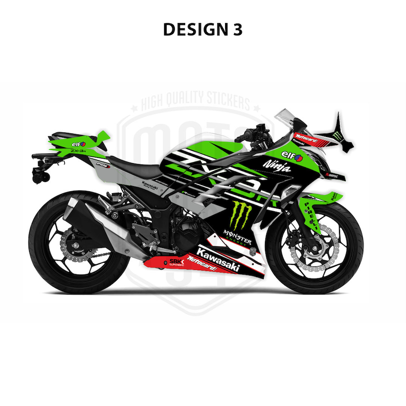 Kawasaki Ninja 300 2013-2017 WSBK Theme Graphic Decal Wrap Sticker Set ...