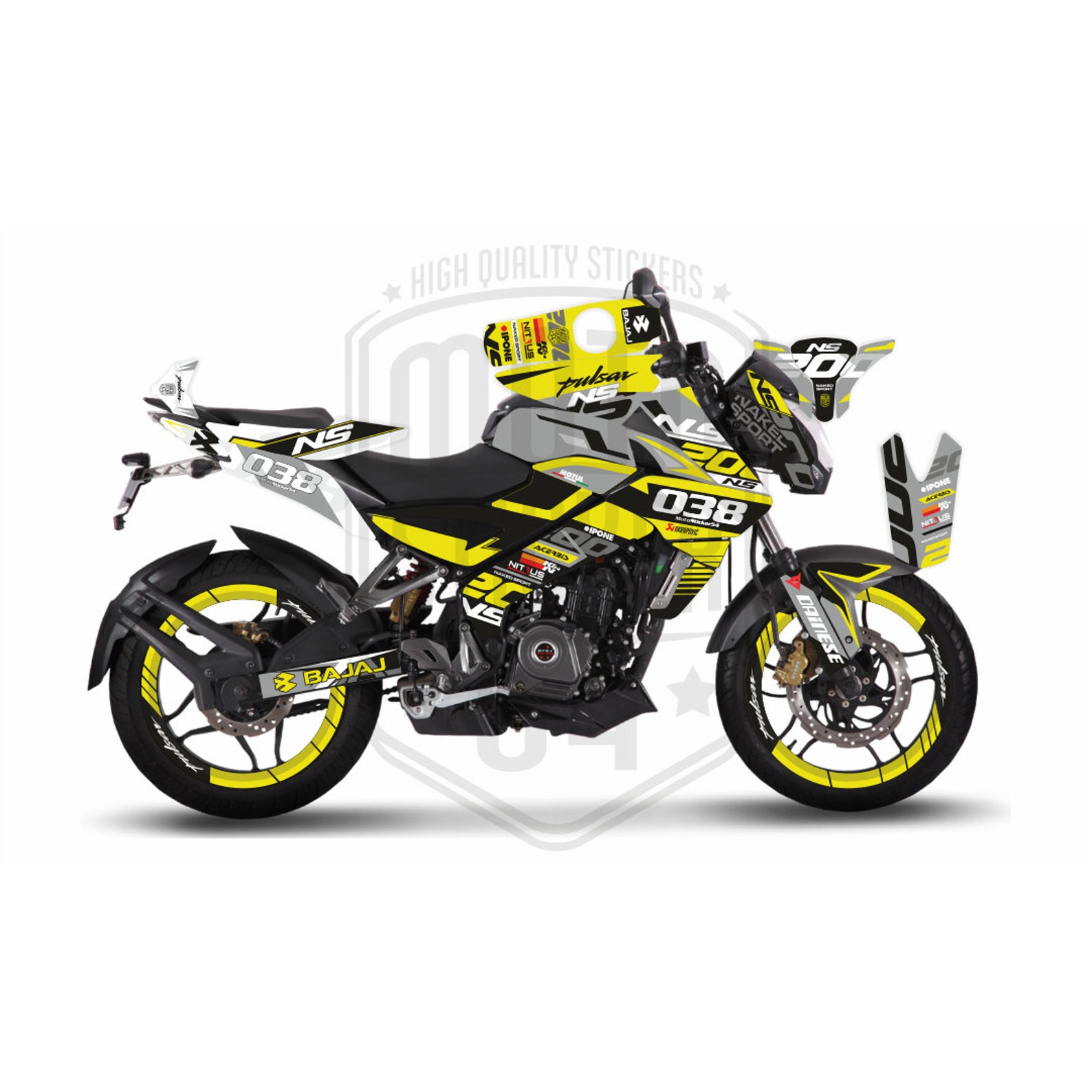 Flou Graphic Kit for Bajaj Pulsar NS200, Bold Custom Decals With Wheel ...