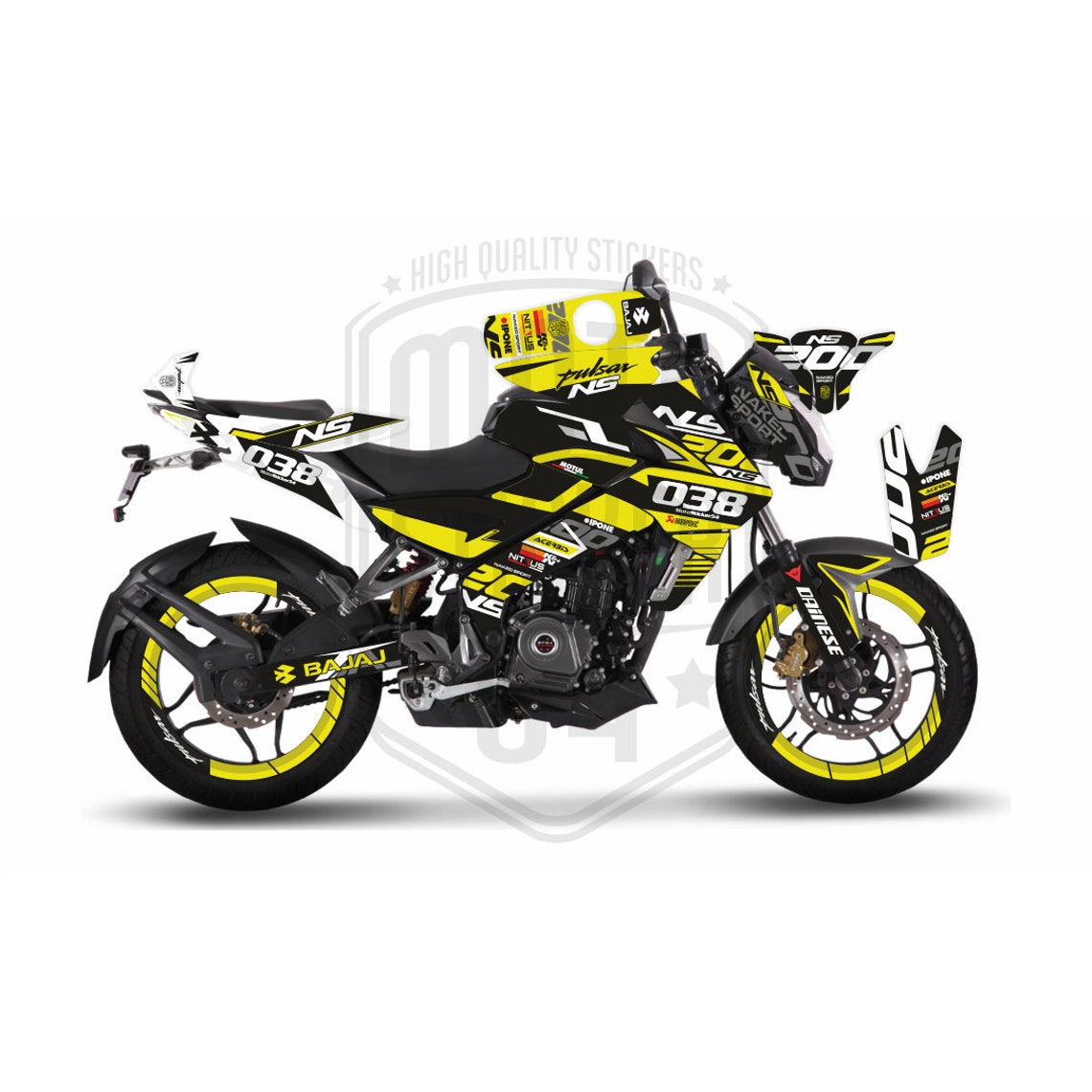 Flou Graphic Kit for Bajaj Pulsar NS200, Bold Custom Decals With Wheel ...