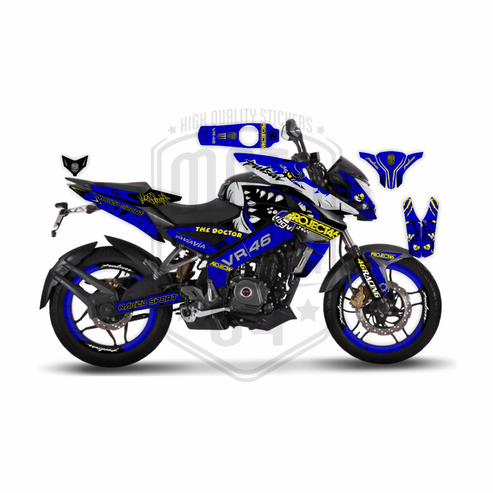 Rossi Shark Graphic Kit for Bajaj Pulsar NS200, High-quality Bike Wrap ...
