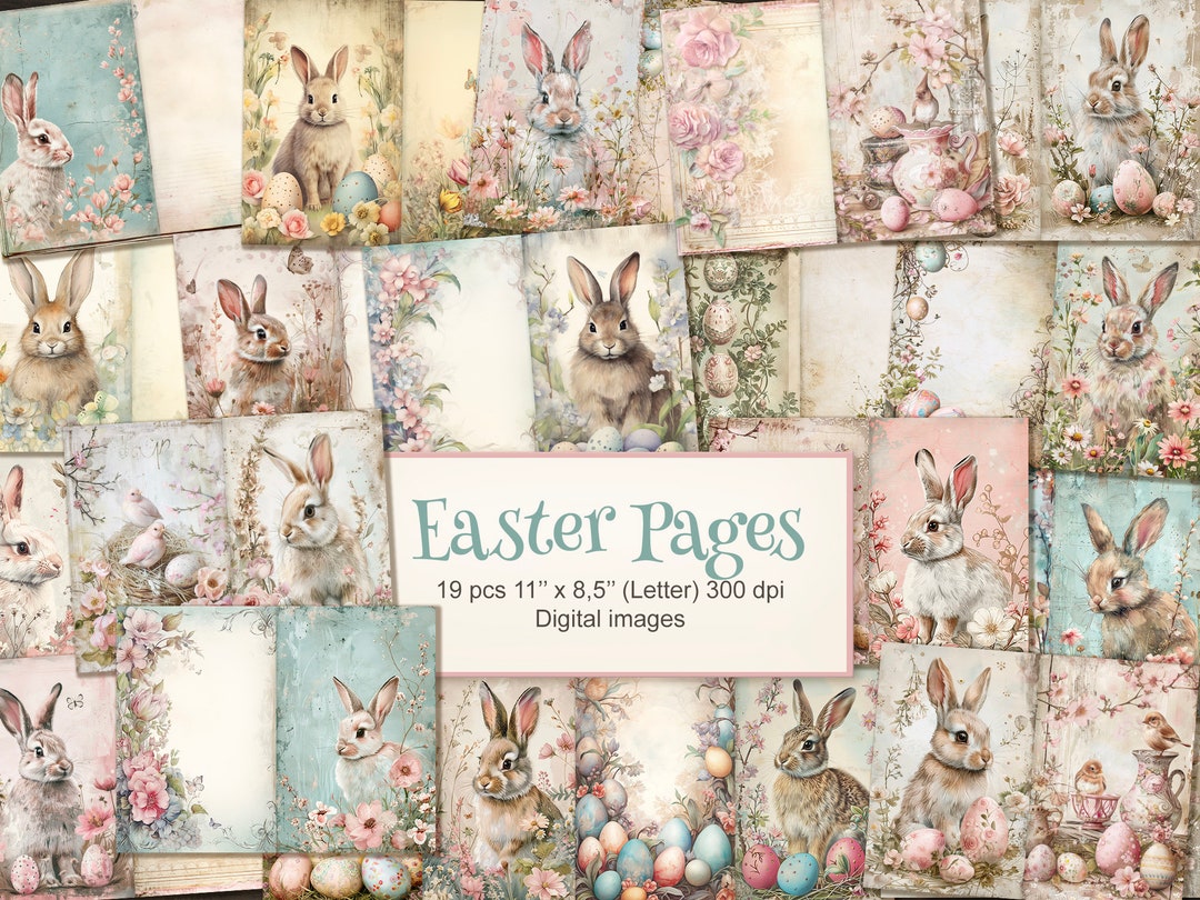 Easter Junk Journal Printable Pages. Letter Size. Bunny Rabbit Birds ...