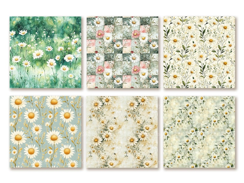 Daisy Flowers Watercolor Floral Seamless Pattern. Digital Craft Paper ...