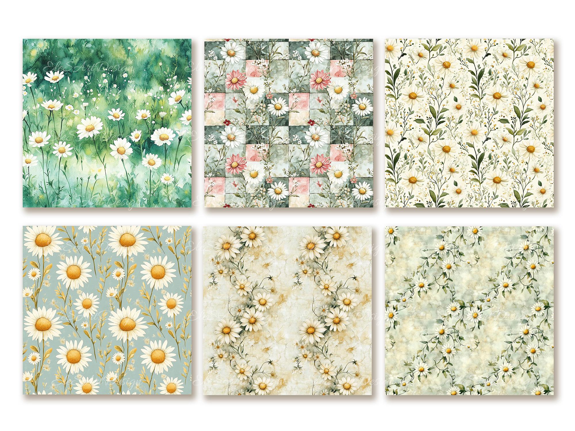 Daisy Flowers Watercolor Floral Seamless Pattern. Digital Craft Paper ...