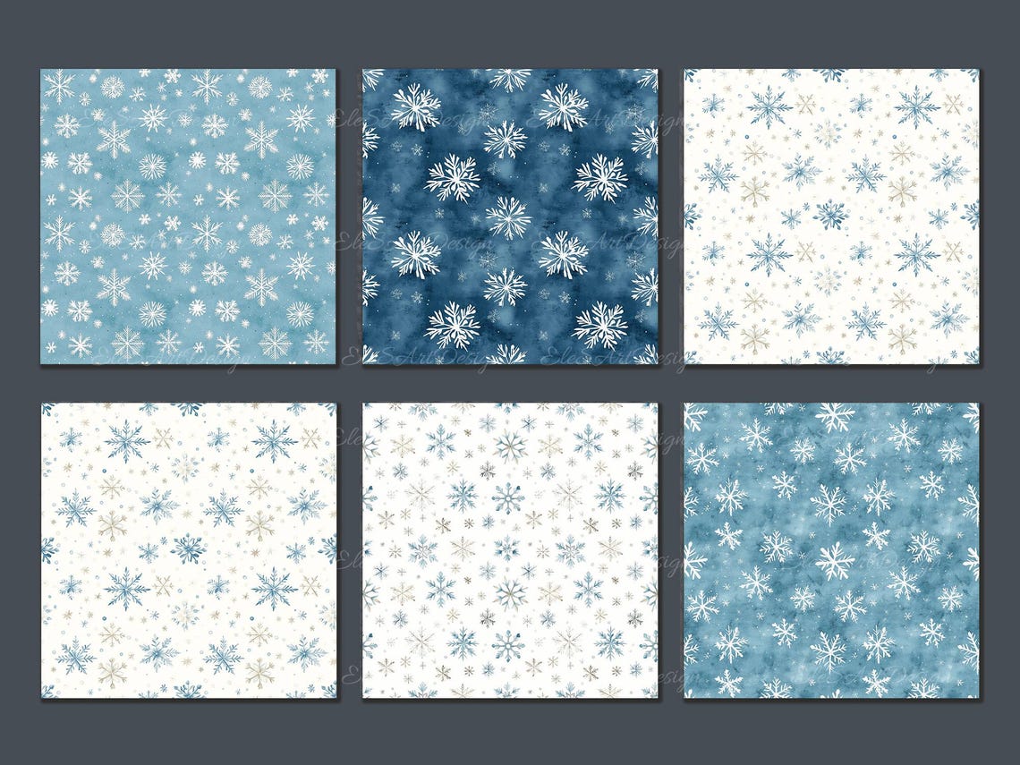 Simple Snowflakes Blue White Winter Seamless Watercolor Pattern ...