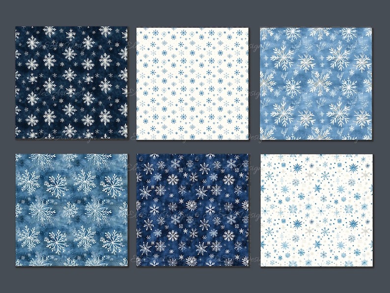 Simple Snowflakes Blue White Winter Seamless Watercolor Pattern ...