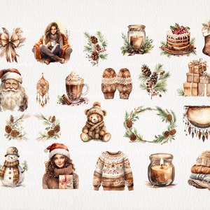 Boho Brown Christmas Winter Watercolor Clipart PNG Bundle. AI ...