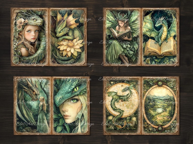 Dragon Girl Princess Fairy Green Junk Journal Pages. Totem Magic ...