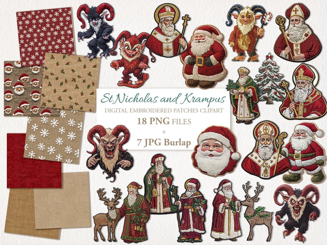 St.nicholas Krampus Embroidered Patch Clipart Bundle 18PNG + 7JPG ...