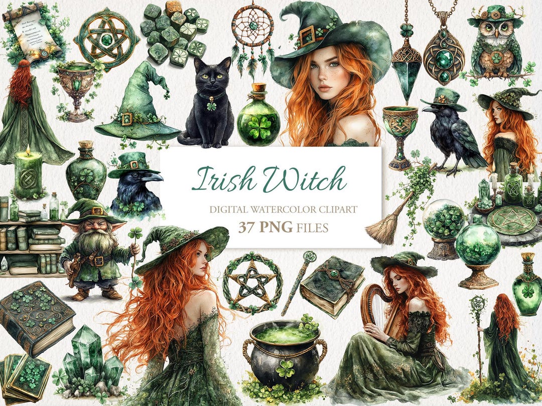 Irish Witch Watercolor Clipart Bundle. Celtic Ireland Witchcraft. Digital Download Commercial ...