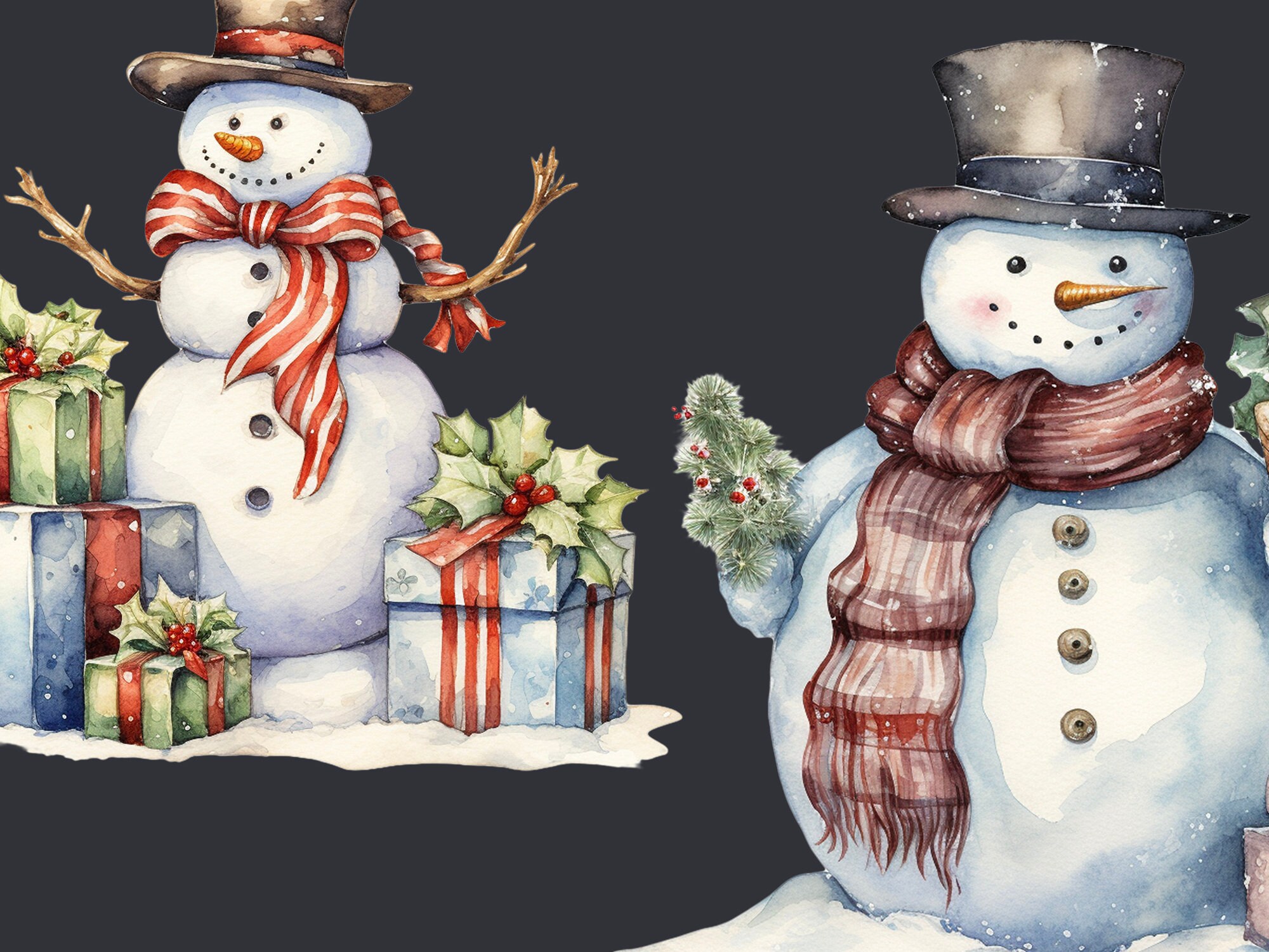Snowman Set 1 Christmas Winter Watercolor Clipart PNG Bundle. AI ...
