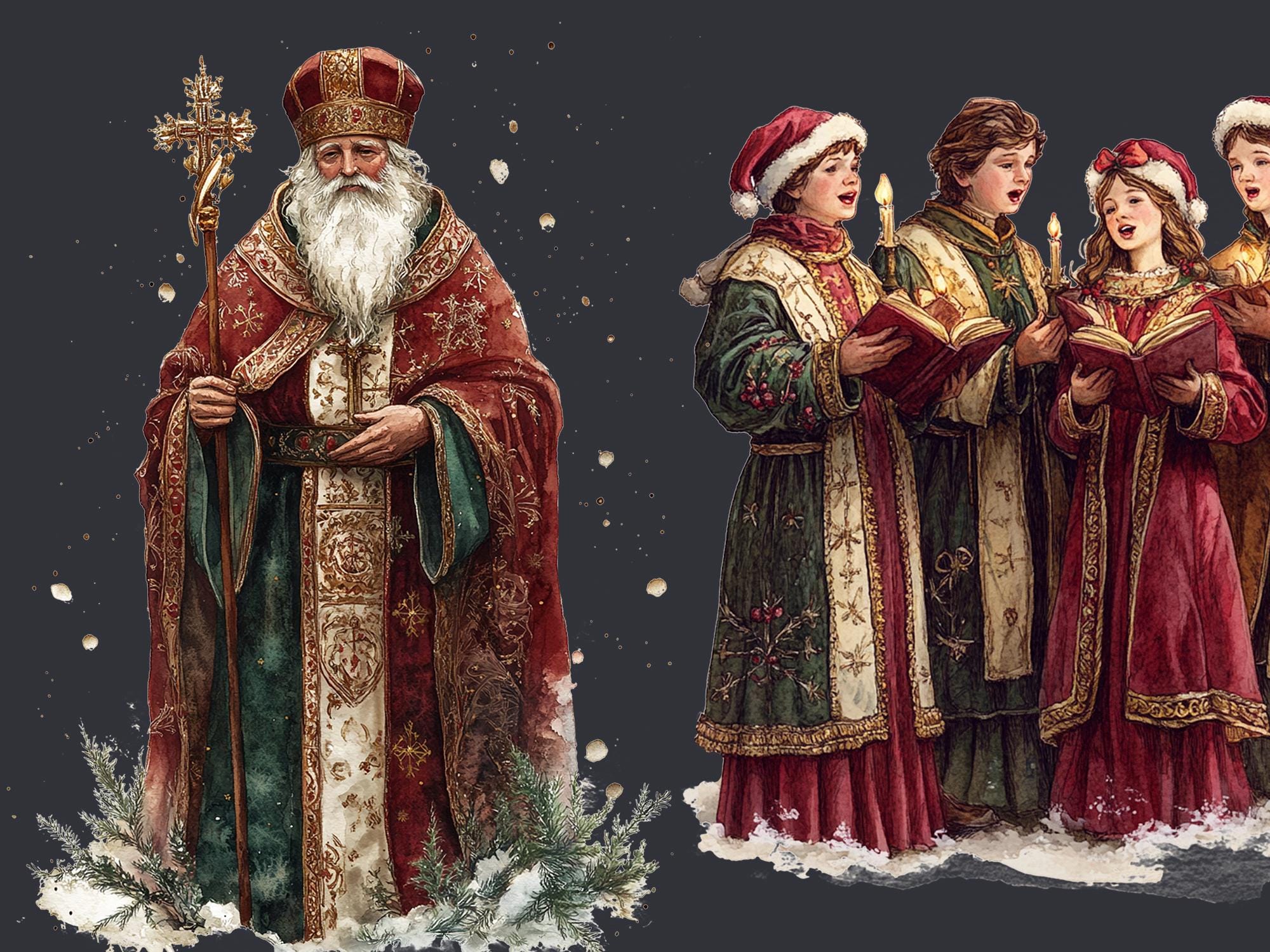 Saint Nicholas Christmas Clipart PNG Bundle. AI Illustration ...