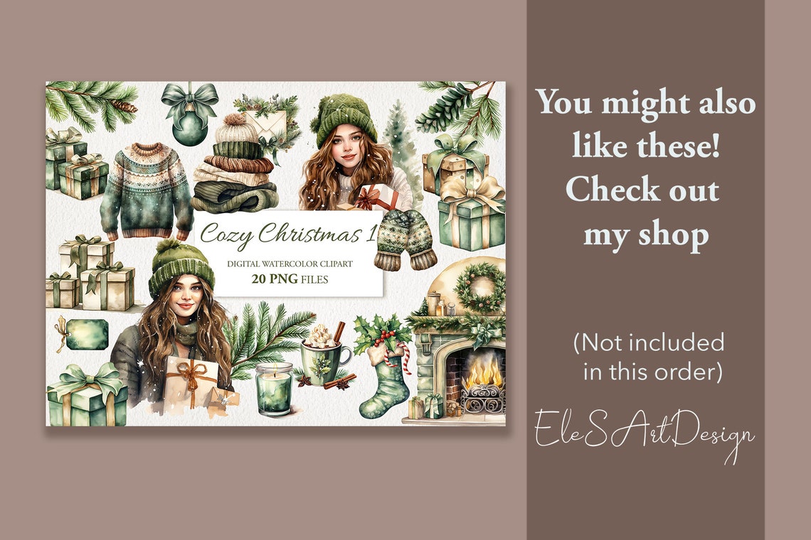 Blue Christmas Magic Winter Cozy Watercolor Clipart Bundle. AI ...