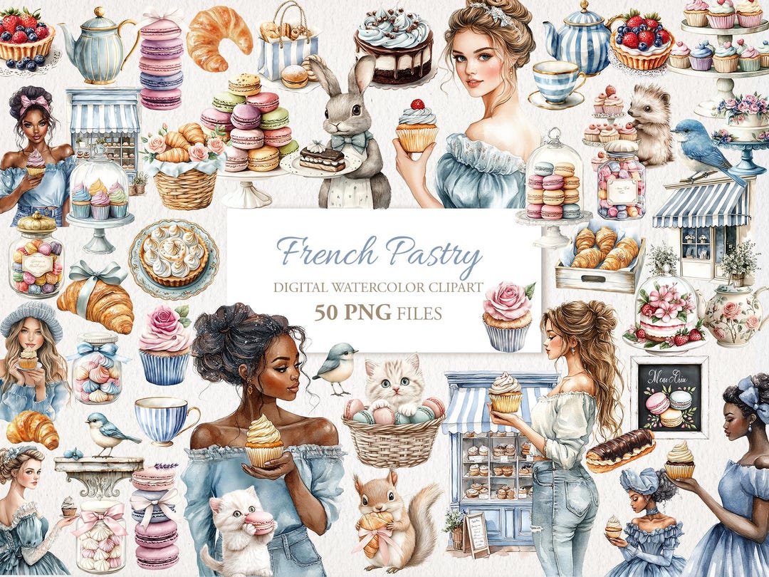 French Pastry Watercolor Clipart Bundle. Baking Cooking Sweet Food ...
