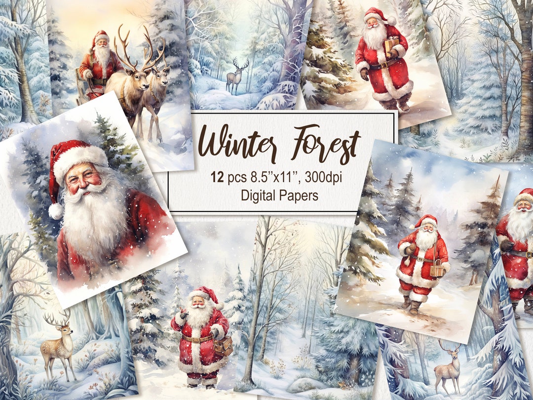 Winter Christmas Magic Forest. Santa Claus Reindeer .digital Printable ...