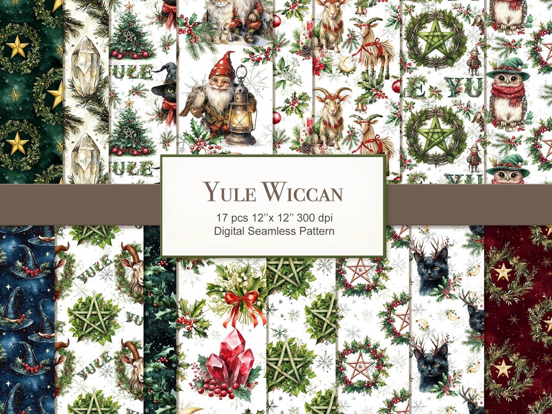 Yule Wiccan Wicca Magic Witchy Seamless Pattern Craft Wrapping Paper ...