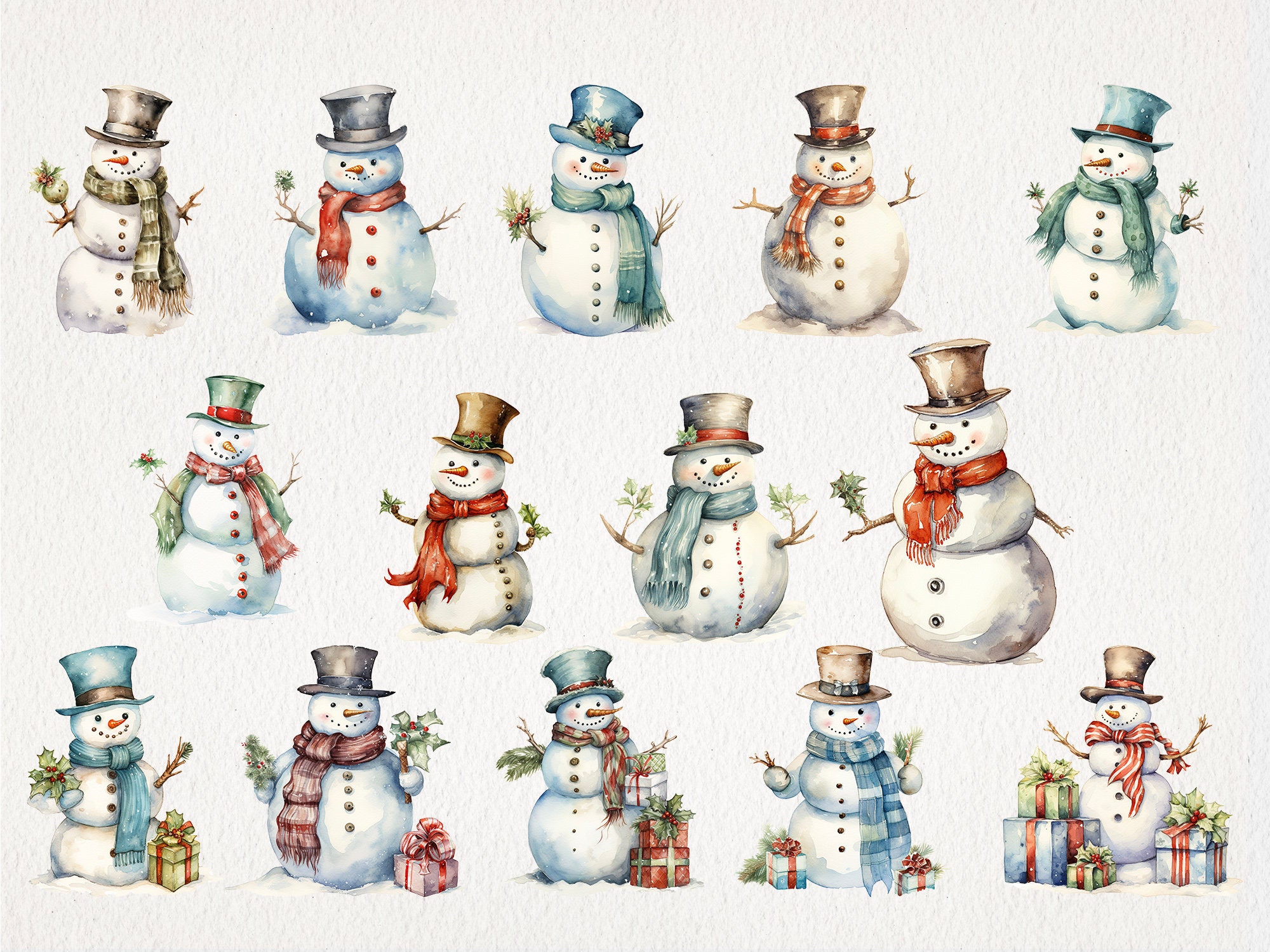 Snowman Set 1 Christmas Winter Watercolor Clipart PNG Bundle. AI ...