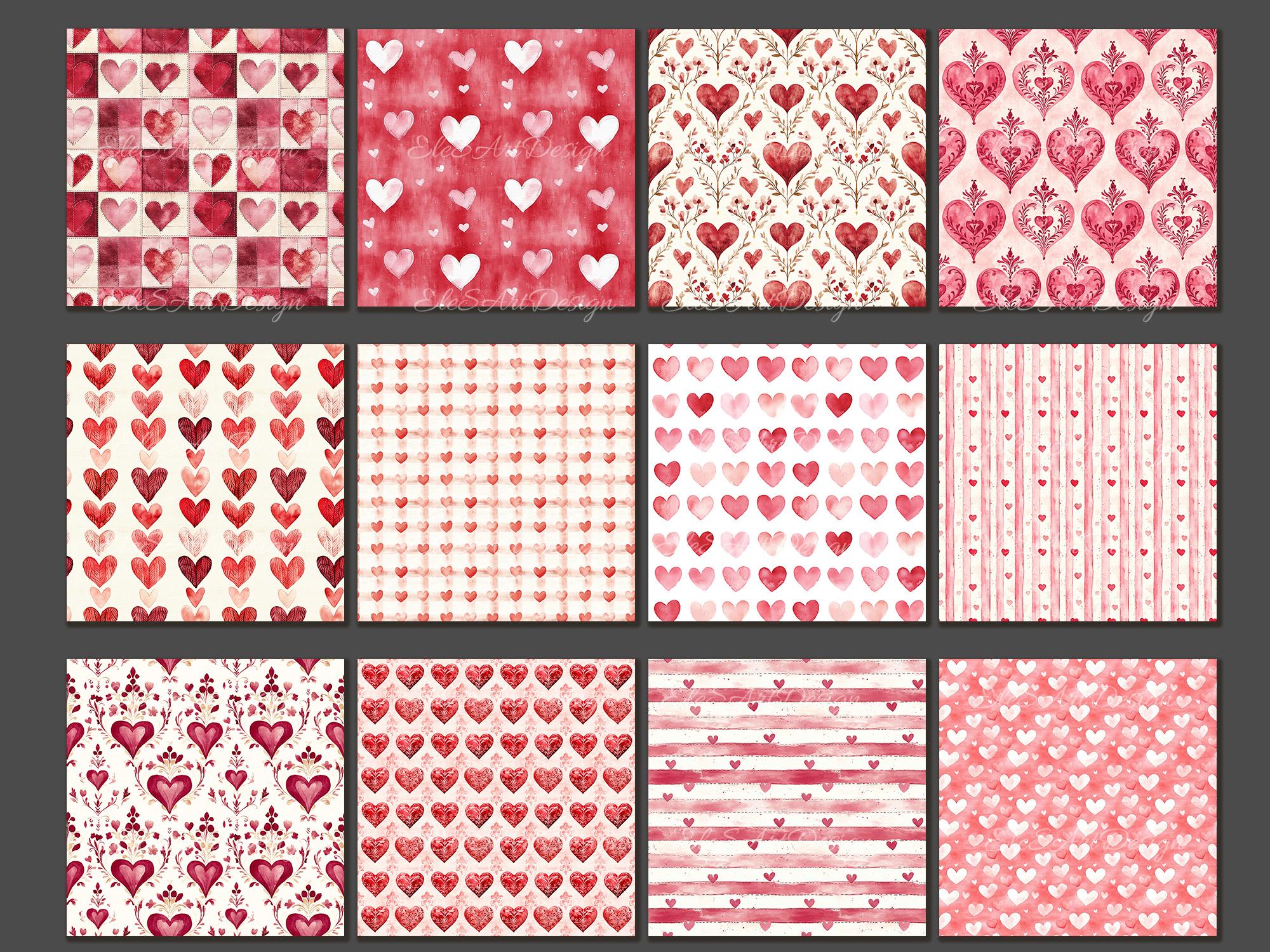 Valentine Hearts Seamless Pattern. Digital Craft Paper Bundle ...