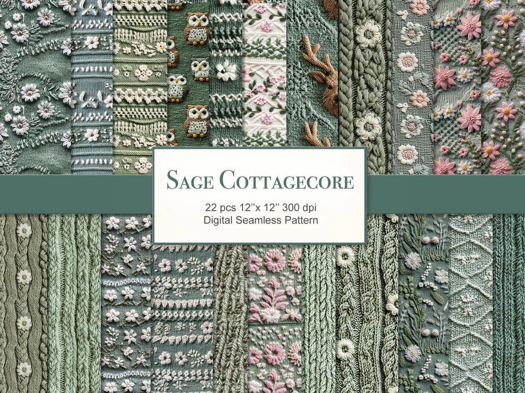 Sage Cottagecore Farmhouse Knitted Seamless Pattern. Cozy Knit Texture ...