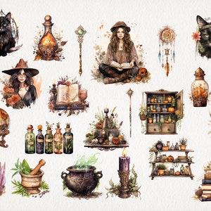 Wicca Witch Boho Earth Witchcraft Watercolor Clipart PNG Bundle AI ...