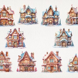 Christmas Winter Gingerbread Houses Watercolor Clipart PNG Bundle. AI ...