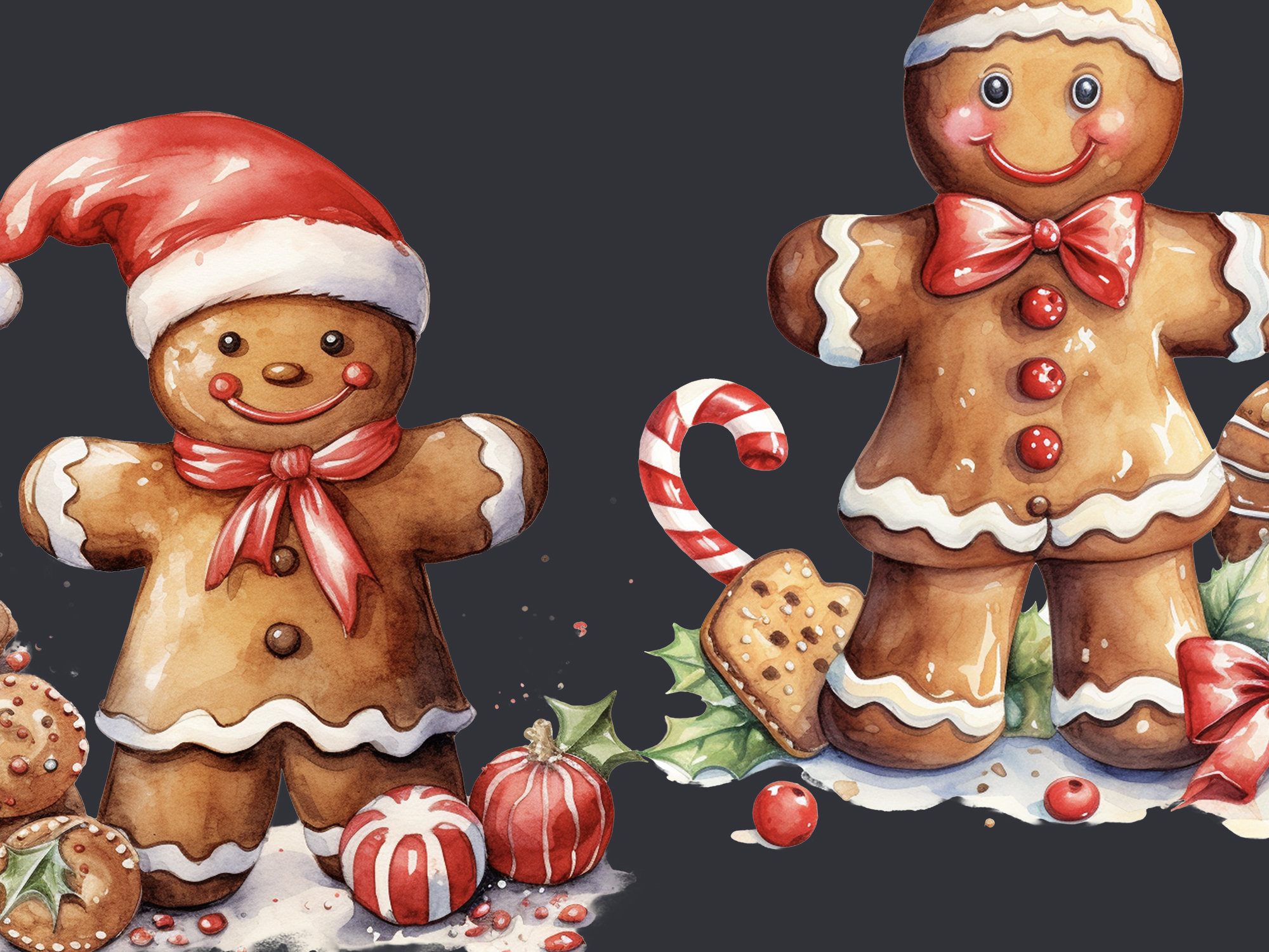 Gingerbread Man Christmas Winter Watercolor Clipart PNG Bundle. AI ...