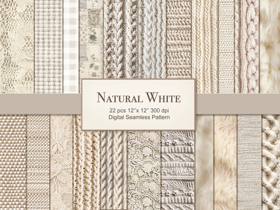 White Beige Texture Digital Paper, Fur Lace Knit Patterns (digital ...