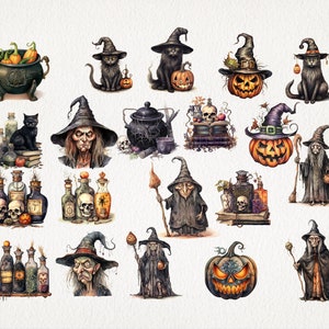 Creepy Halloween Witch Watercolor Clipart. Spooky Witchy PNG Bundle ...